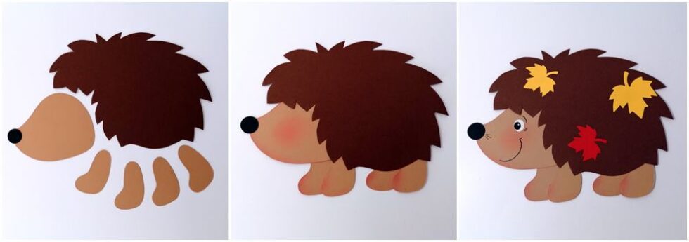 Igel-Familie als Dekokette zum Basteln und dekorieren im Herbst