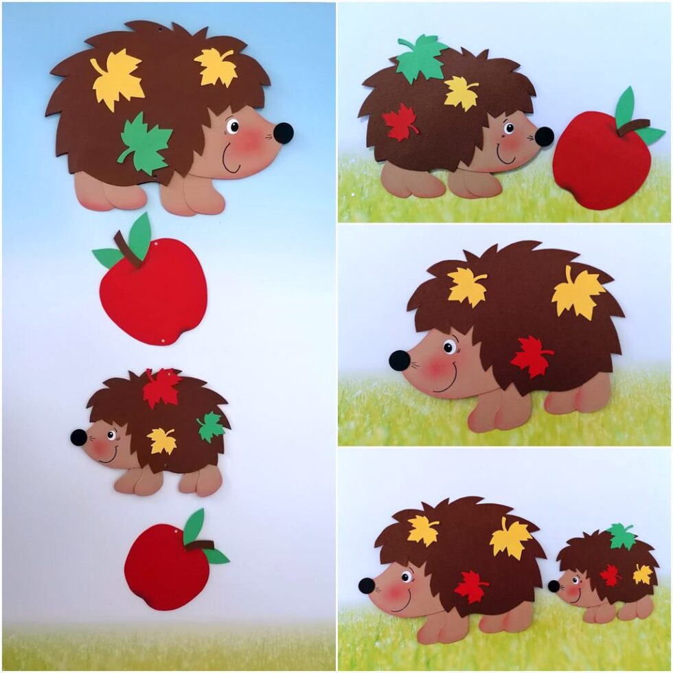 Igel-Familie als Dekokette zum Basteln und dekorieren im Herbst