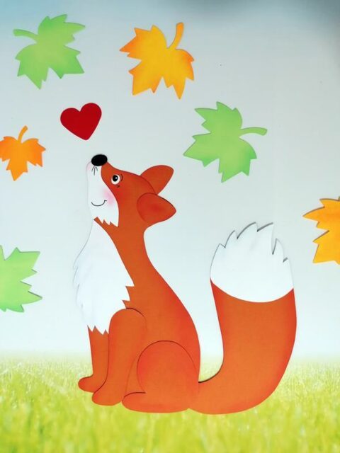 Fuchs im herbstlichen Garten – Fensterbild für Kinder