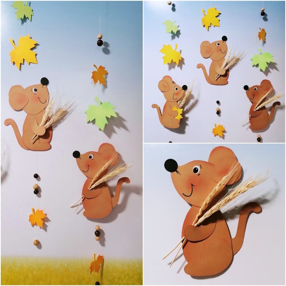 Maus im Haferstroh als Fensterbild – Basteln für den Herbst