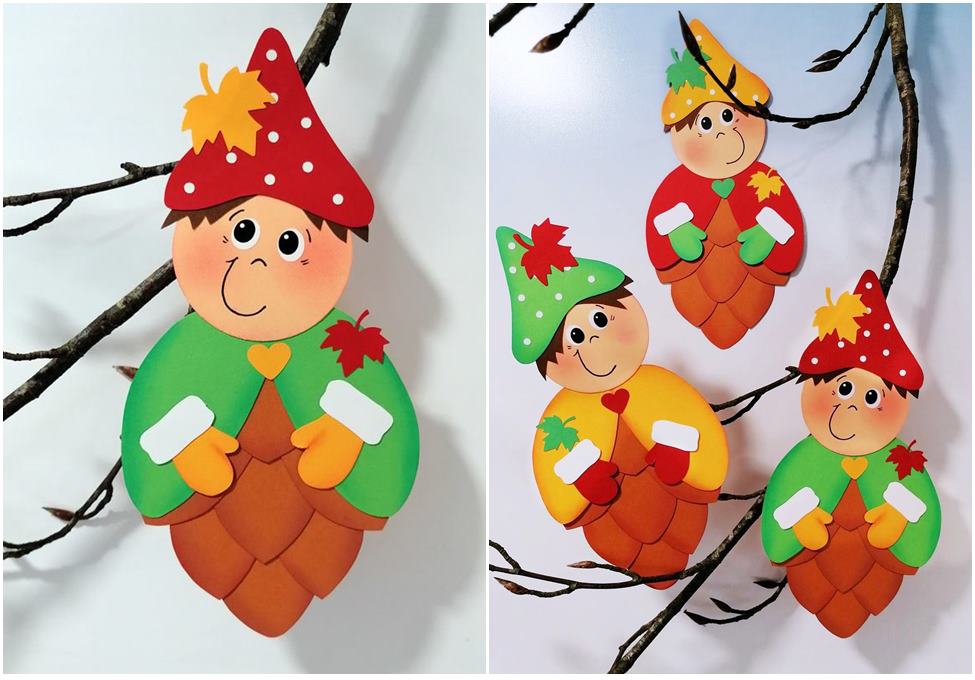 Zapfen-Wichtel für die Herbstzeit aus Fotokarton basteln