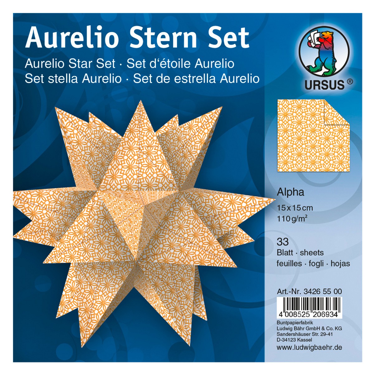 Faltblätter Aurelio-Stern "Alpha" 15 x 15 cm
